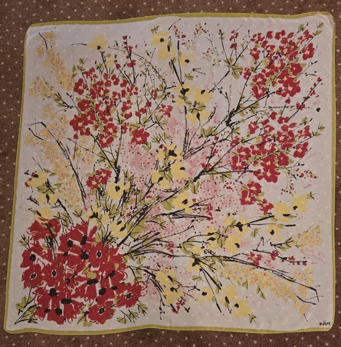 Vintage VERA Ladybug Floral Scarf Sheer Green Red Yellow Pink Black ...