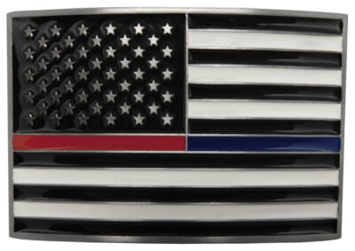 USA American Thin Red / Blue Line First Responders Rectangle Metal Belt ...