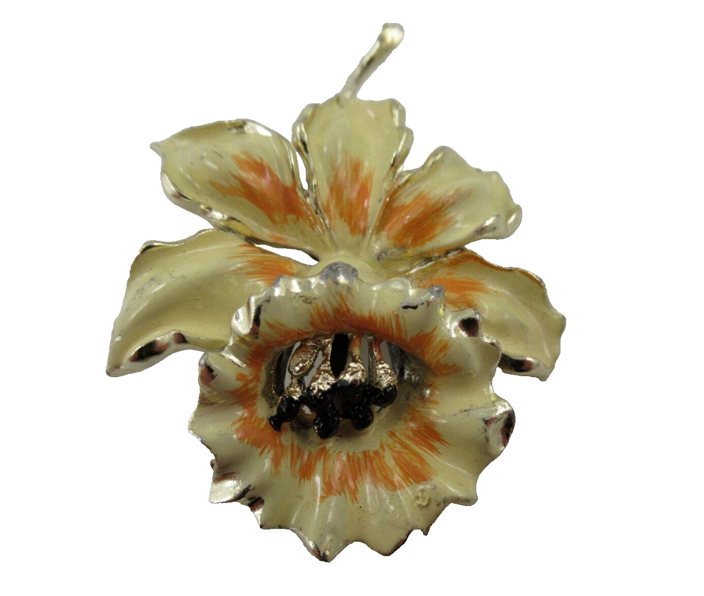 Vintage Yellow Enamel Orchid Pot Metal Brooch, Pin 2" - Gem