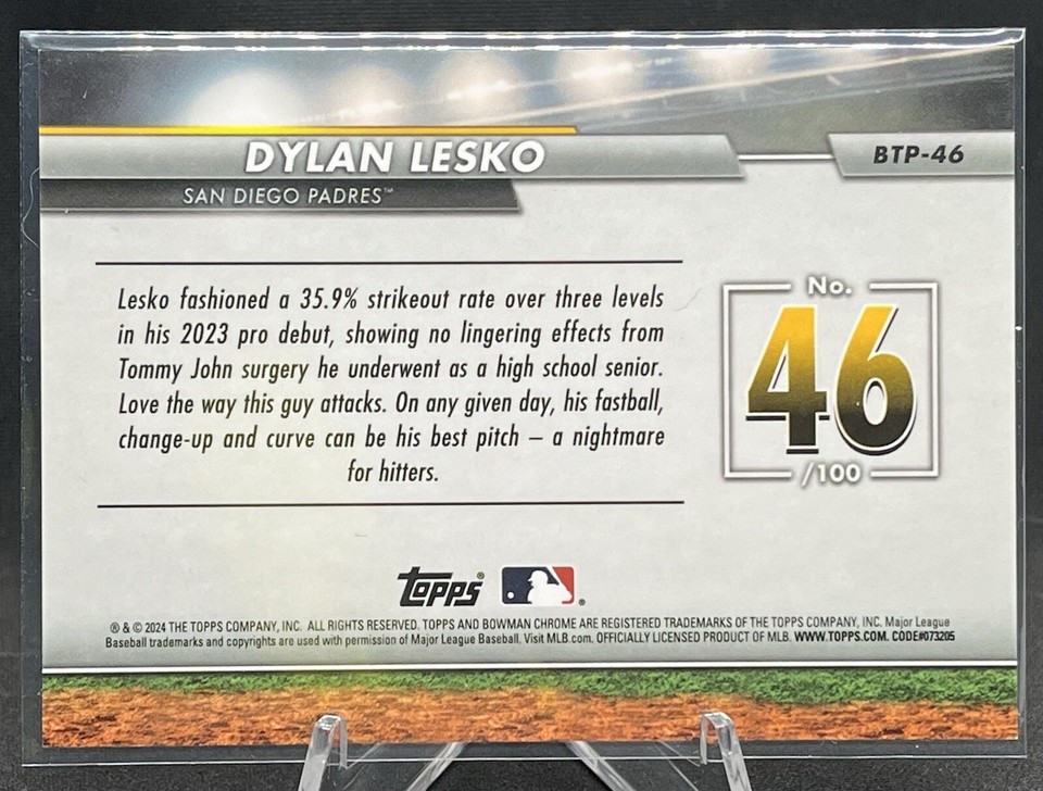 2024 Bowman - Bowman Top 100 Mini-Diamond Refractor #BTP-46 Dylan Lesko ...