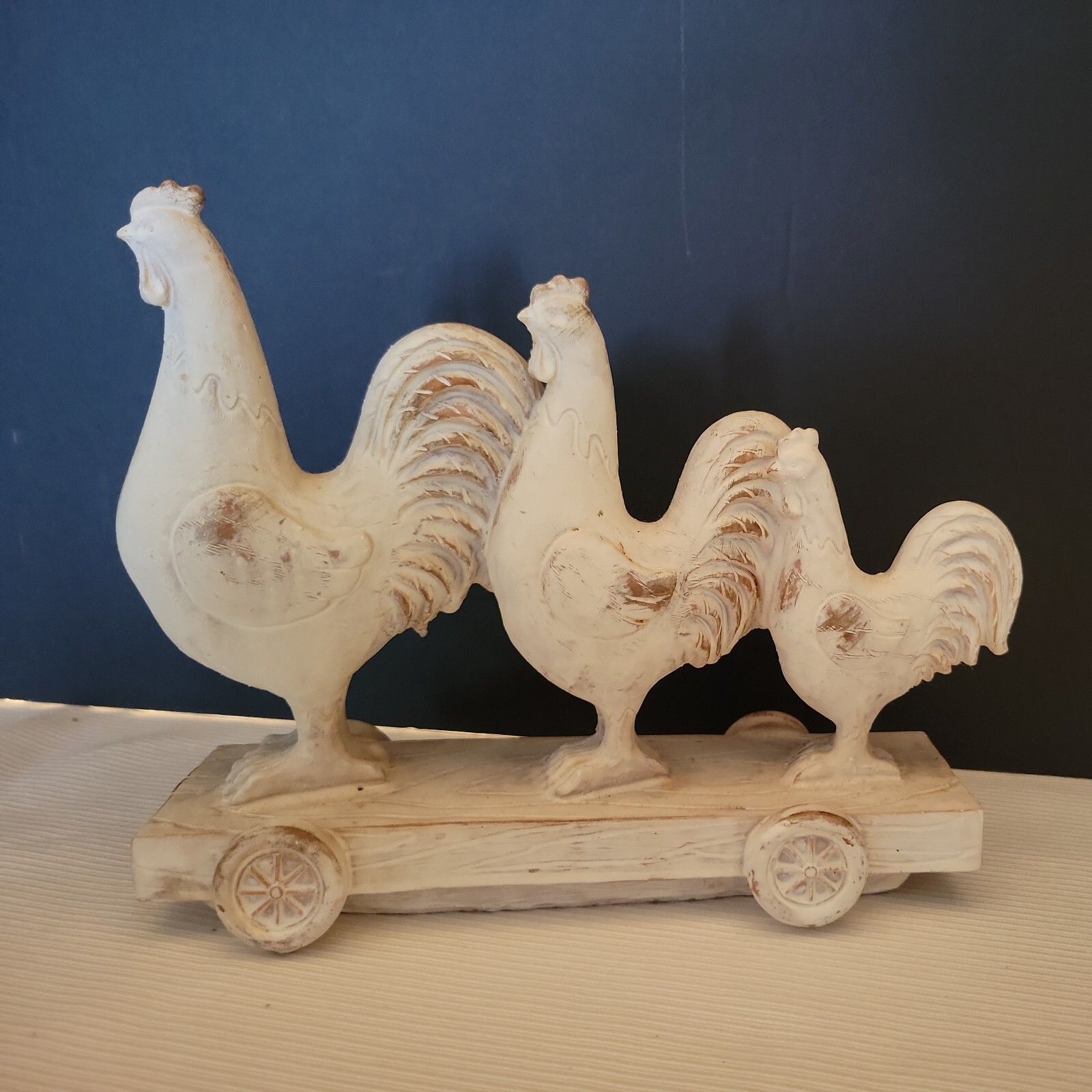 Resin Rooster Kitchen Decor White Chickens Three Standing On A Cart 7 ...