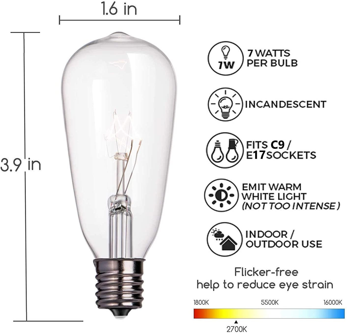 10-Pack Edison Light Bulbs, 7W E17 ST40, Warm White - La Paz County ...
