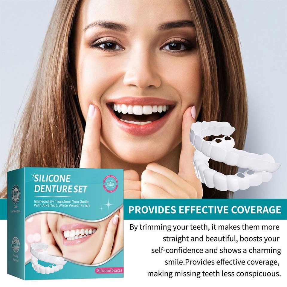 Silicone Denture Kit Dental Tooth Cover Snap False Teeth Oral-BraceCare ...