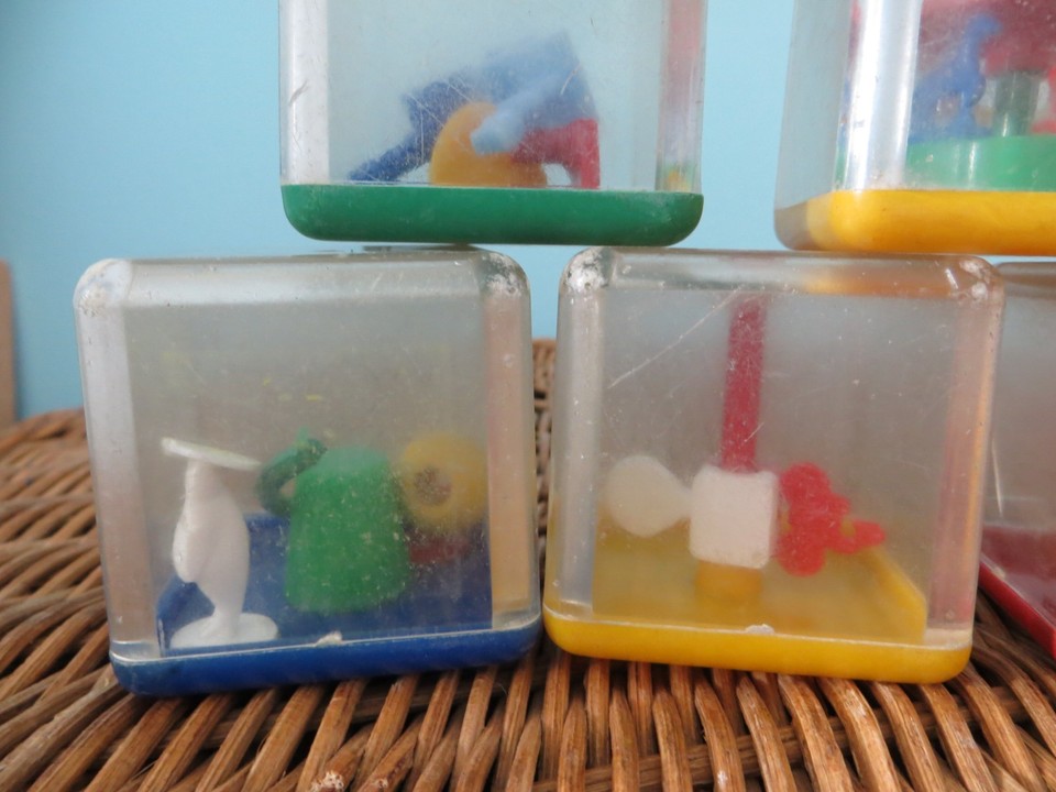 10 Vintage 1960's Baby Rattle Blocks Child Toy Clear/Primary Colors ...