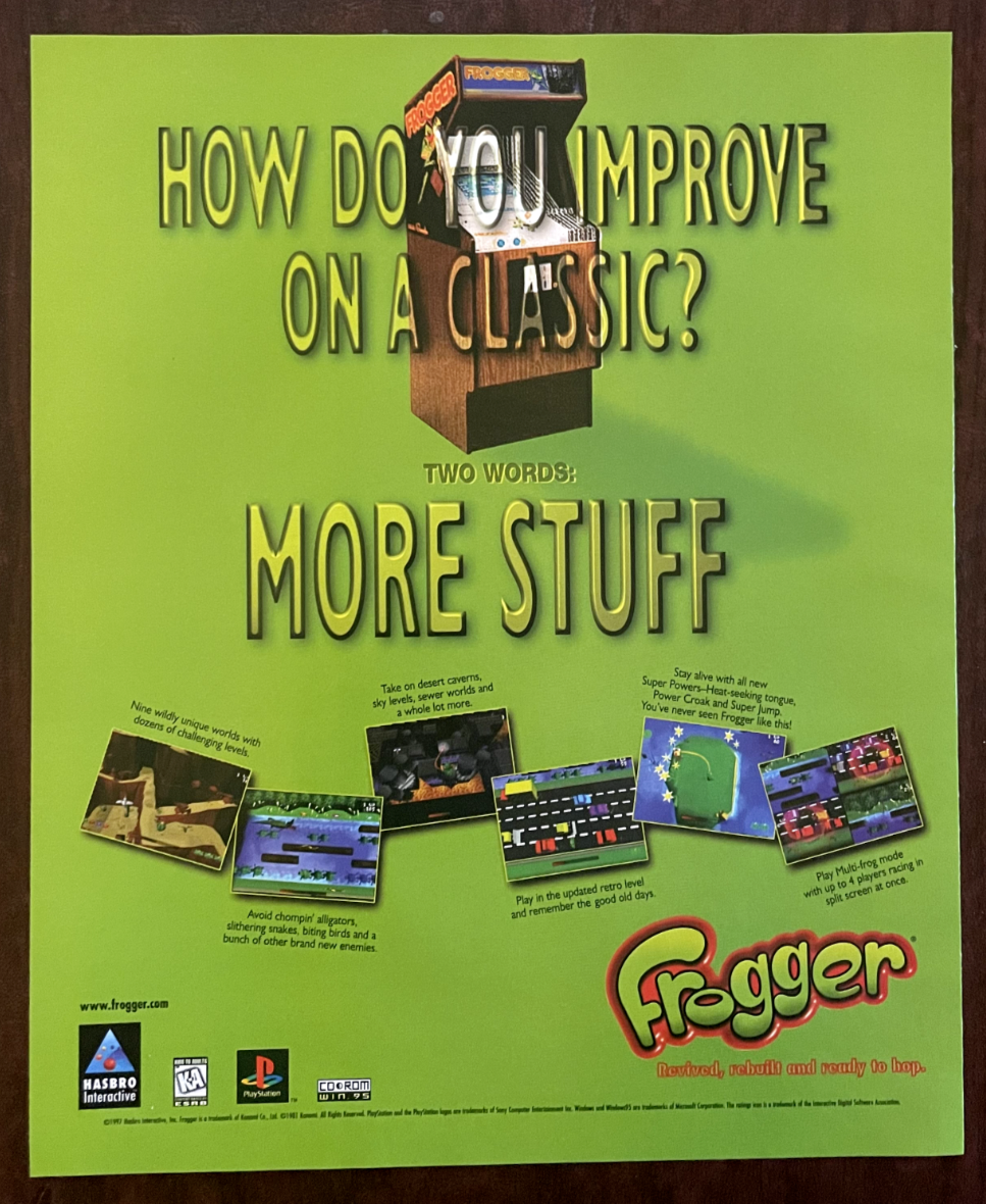 1997 FROGGER Playstation Vintage Print AD PS1 Video Game Arcade 80s 90s ...