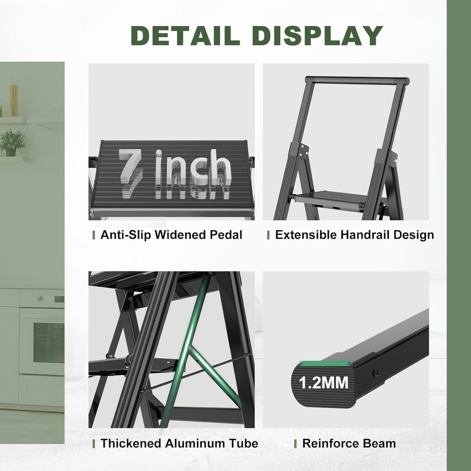 HBTower 5 Step Folding Ladder | Aluminum Lightweight Wide Pedal Step ...