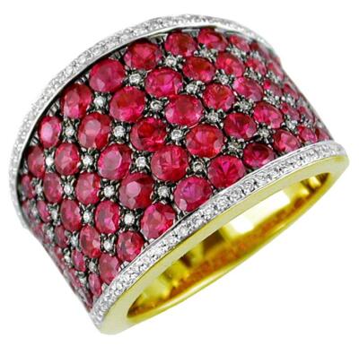 LARGE 4.22CT DIAMOND & AAA RUBY 14KT YELLOW GOLD 3D MULTI ROW ...