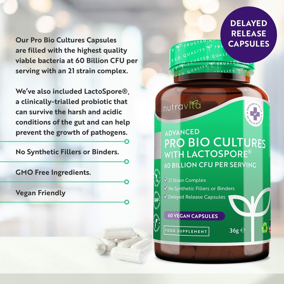 Pro Bio Cultures Complex 60 Billion CFU w/ Lactospore - Digestive ...