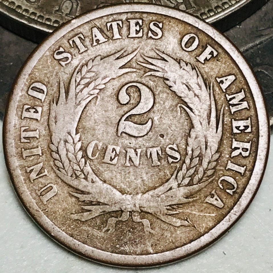 1864 Two Cent Piece 2C Civil War Date Large Motto US Copper Coin ...