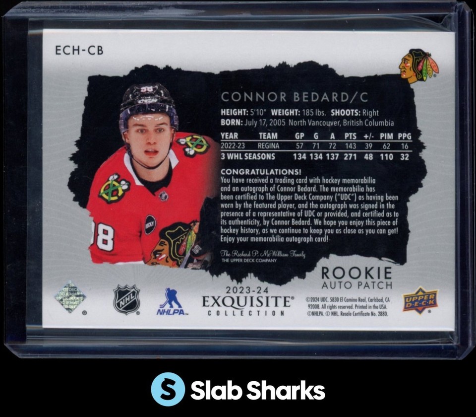 2023 UPPER DECK THE CUP CONNOR BEDARD EXQUISITE COLLECTION ROOKIE AUTO ...