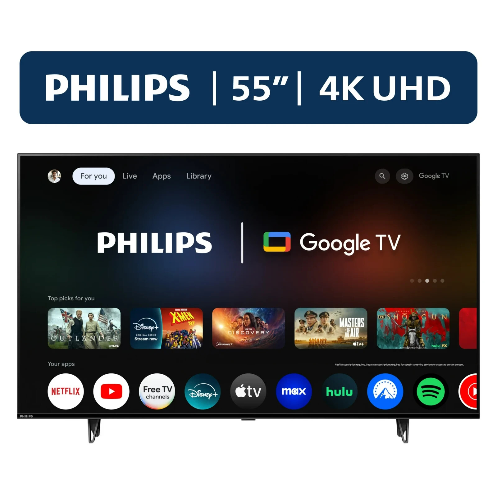 Philips 55" Big Flat-Screen Class 4K Ultra HD (2160p) Google Smart LED ...