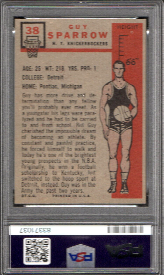 1957 TOPPS #38 GUY SPARROW ROOKIE NEW YORK KNICKS 037 - PSA NM 7 ...