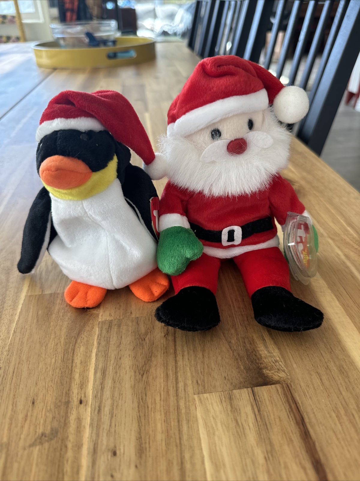 2 Ty Beanie Babies Santa Claus + Zero The Penguin Baby Plush Retired ...