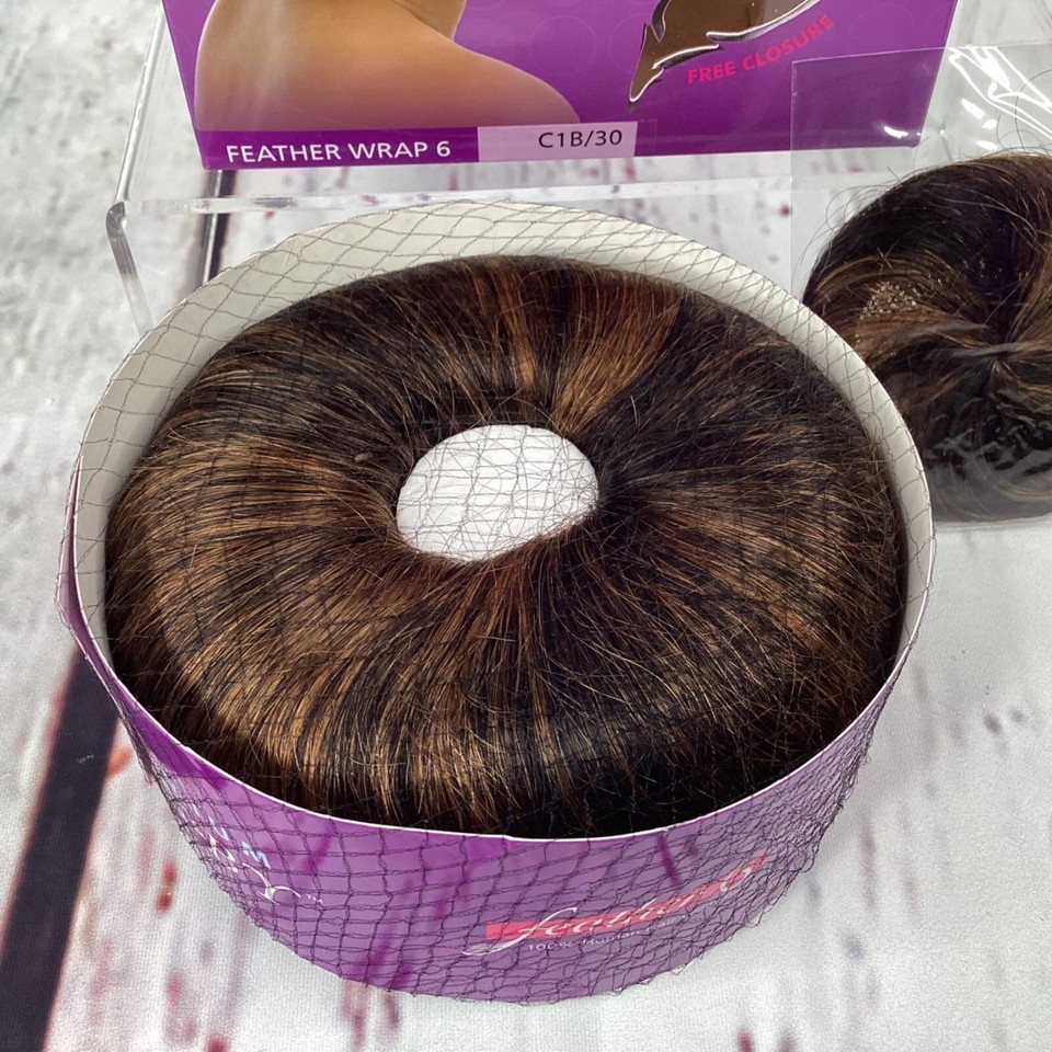 #C1B/30 Black/Brown Duby Feather 6 Bob 100% Human Hair Extensions 6 ...