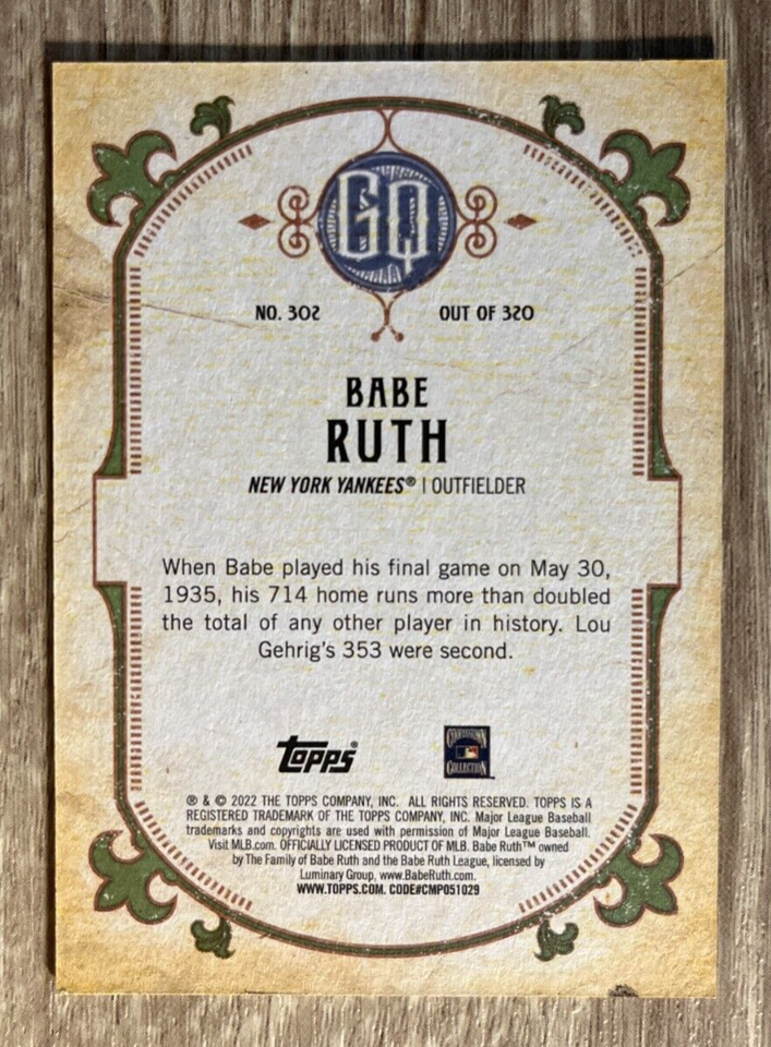 2022 TOPPS GYPSY QUEEN BABE RUTH MISSING NAME PLATE SSP!! #302 | eBay