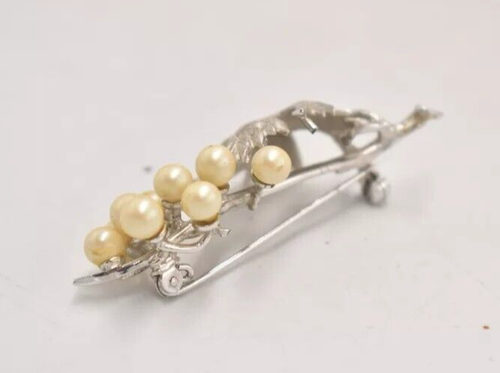 Trifari Antique 800 Solid Silver with Leaves & Faux Pearls Floral ...