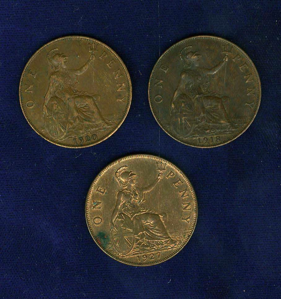 GREAT BRITAIN GEORGE V 1 PENNY: 1918, 1920, & 1927, LOT OF (3) COINS | eBay
