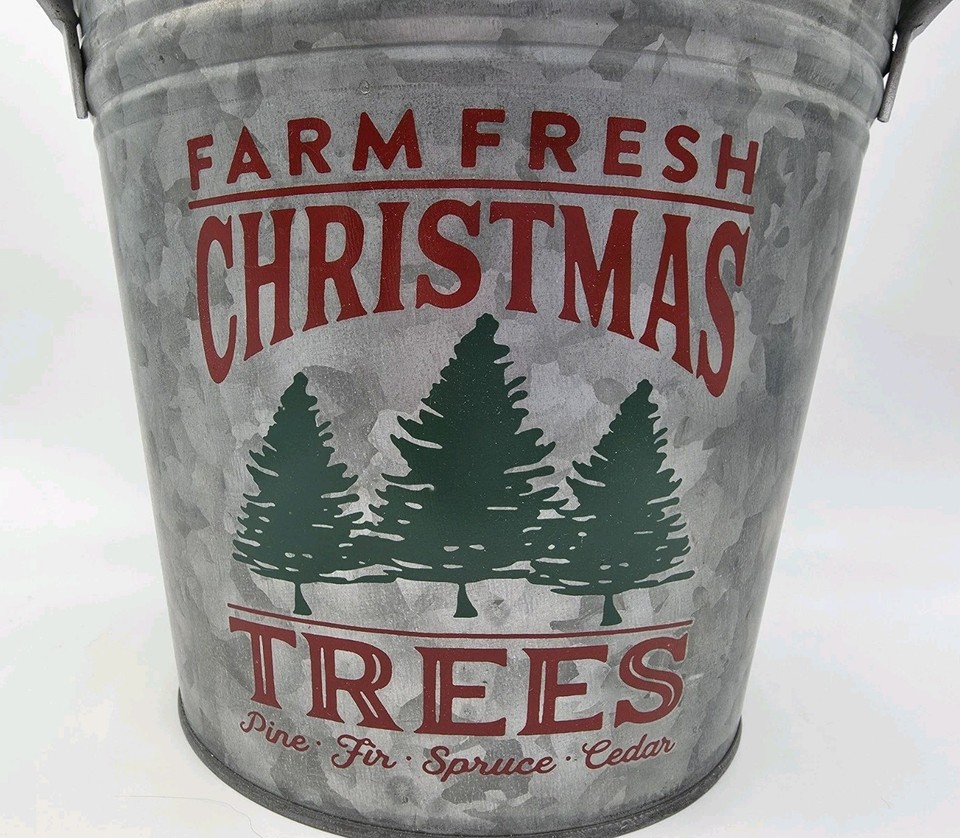 Ashland Galvanized Metal Farm Fresh Christmas Trees Bucket Pail | eBay