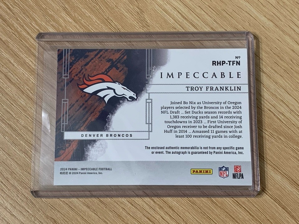 2024 Panini Impeccable Troy Franklin "ELEGANCE" Rookie Patch Auto #/25 ...