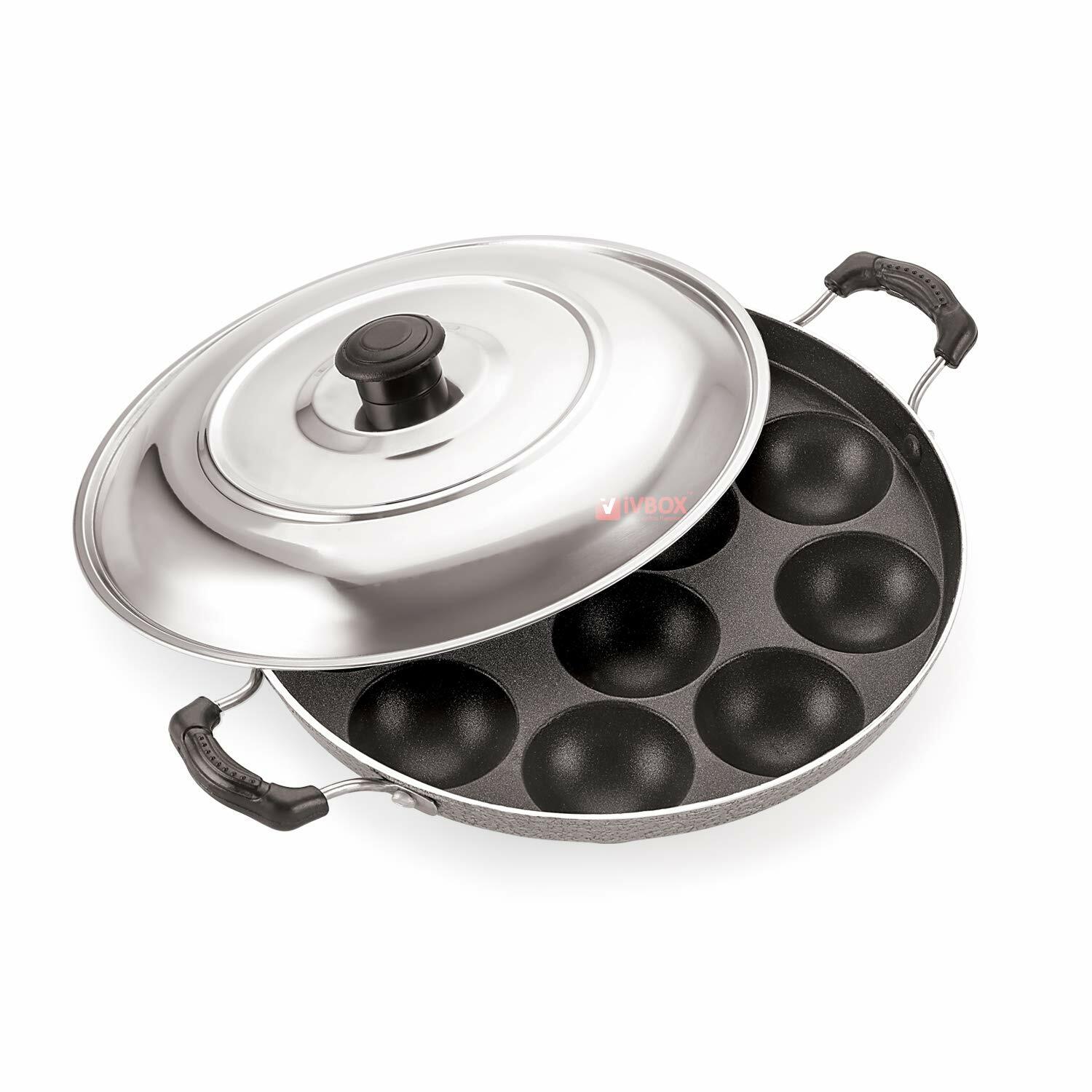 Non-Stick 12 Cavity Appam Patra Paniyarakka Baati Baking Pot with Steel ...