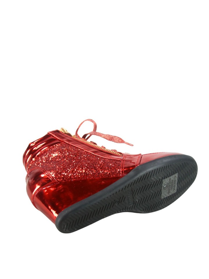 Women's Shiny Patent Glitter Ankle Wedge Lace UP Party Sneaker Booties ...