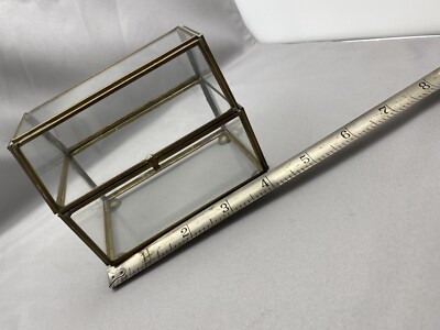 Vintage Brass and Glass Display Box with Brass Supports and Hinged Lid ...