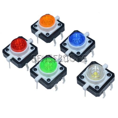 5PCS 5 Color 12X12X7.3 Touch Push Button Switch Momentary Tact LED- | eBay
