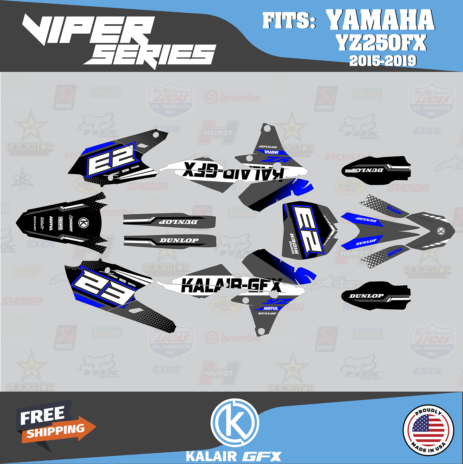 Graphics Kit for Yamaha YZ250FX (2015-2019) Viper-grey | eBay