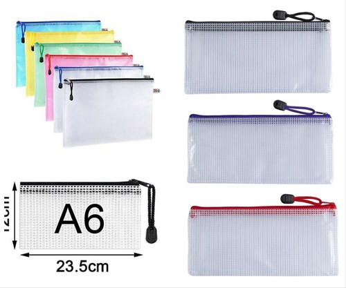 A6 Plastic Zip Wallet File Mesh Bags Storage Document Folder Waterproof ...