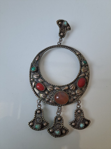 Bellissimo, Vecchio, Grande Ciondolo, 900 Argento Decorato, Con Pietre ...