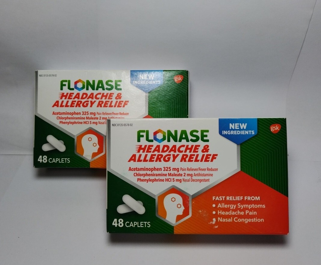 LOT OF 2 Flonase Headache and Allergy Relief Caplets 48 Caplets EXP 03/ ...