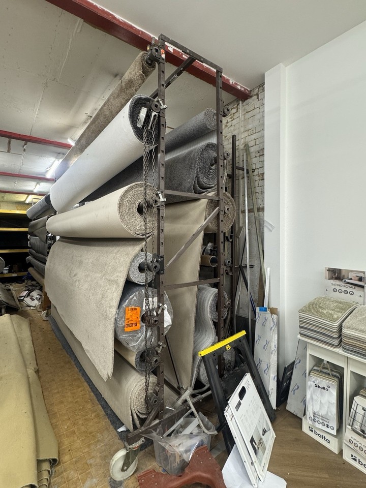 Carpet Racking 4m 8-10 Rolls Per Stand With Bars And Hooks | eBay UK
