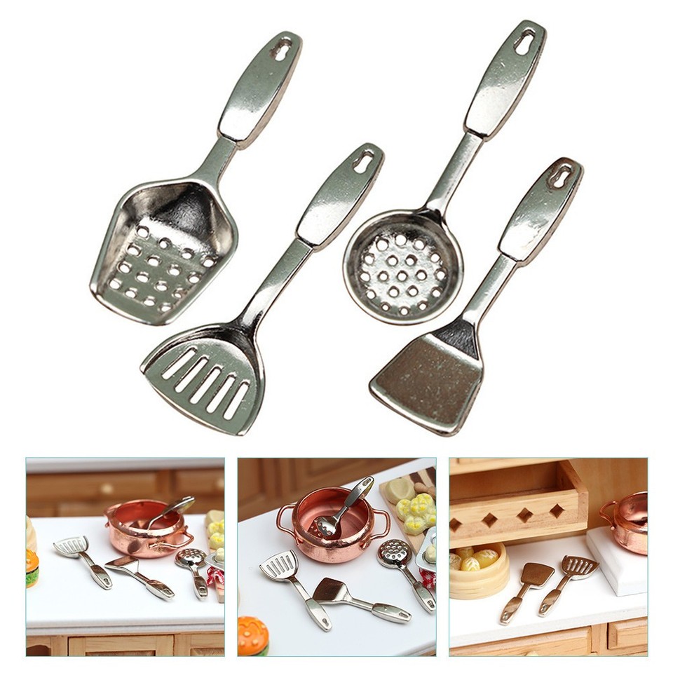4 Pcs Stainless Steel Miniature Kitchen Utensils Mini House Accessories ...