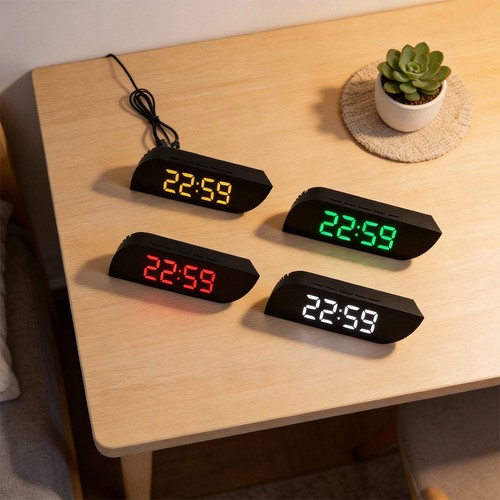 Compact LED Digital Alarm Clock with Mirror Front Time and Room Temp ...