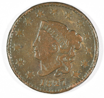 1827-P "Liberty Head" One-Cent Copper Coin, Almost Good | eBay