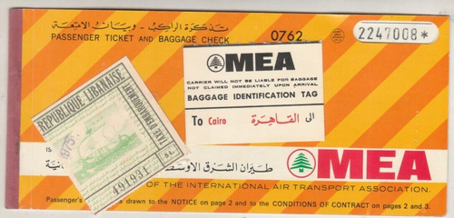 LEBANON Old Rare Passenger Ticket &Baggage Tag &Tax Label 5L. MEA ...