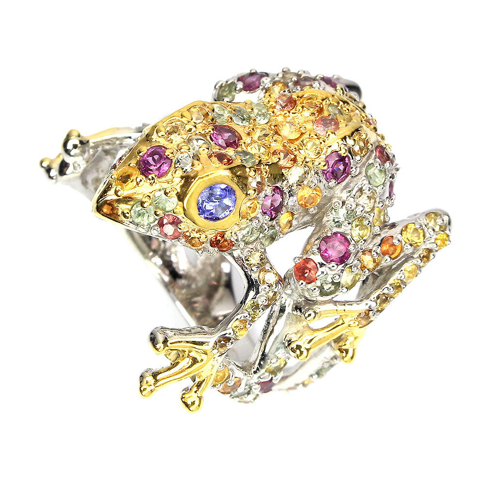 Heated Sapphire Diamond Cut Tanzanite Gems 925 Sterling Silver Frog ...