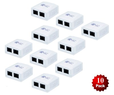 10 Pack x 2-Port CAT5e RJ45 Double Duplex Surface Mount Box 110 Punch ...