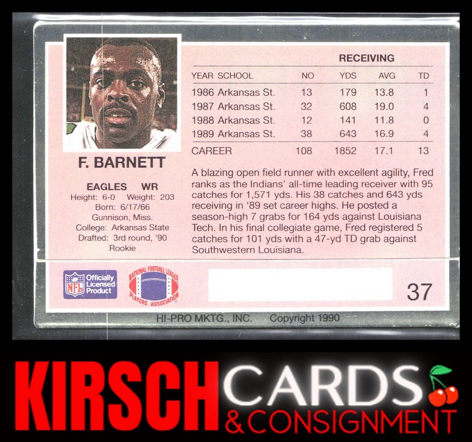 Fred Barnett 1990 Action Packed Rookie/Update #37 Philadelphia Eagles ...