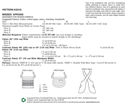 Kwik Sew Pattern K3518 Aprons by Spotlight for sale online | eBay