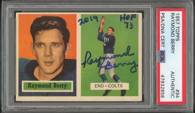 Raymond Berry Signed 1957 Topps #94 PSA/DNA Autographed Rookie Card RC ...