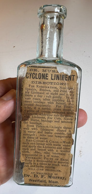 Antique Dr Murray Cyclone Liniment Bottle Label Westfield Massachusetts ...