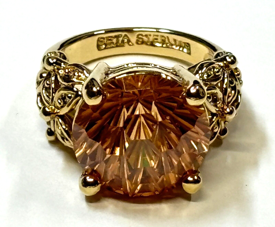 SETA STERLING Signed Aurora Borealis Citrine Crystal Ring Size 5 #18 | eBay