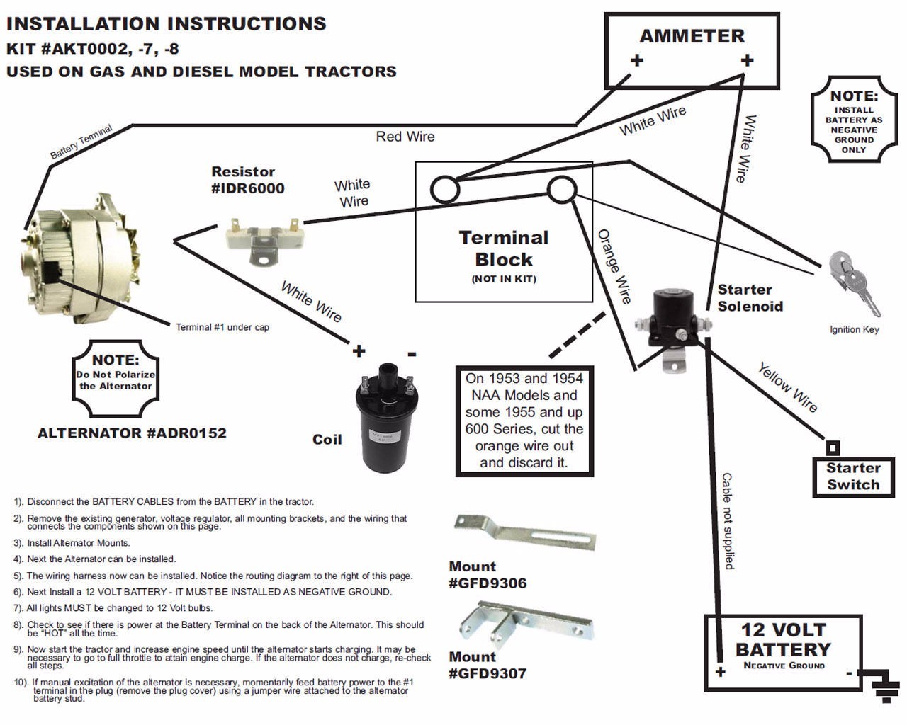 Ford 600 4000 Tractor Generator to Alt Conversion Kit 12V with Belt