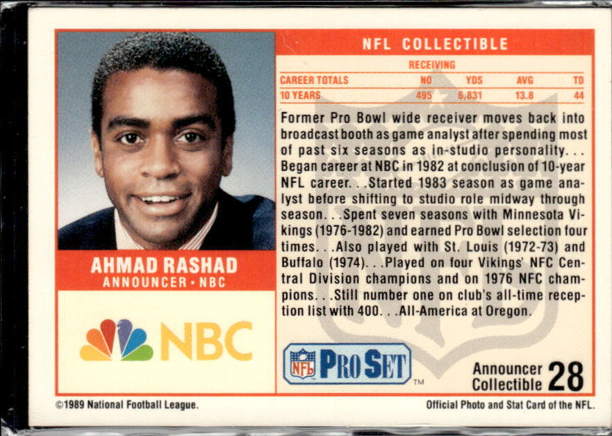 1989 Pro Set #28 Ahmad Rashad(D) | eBay