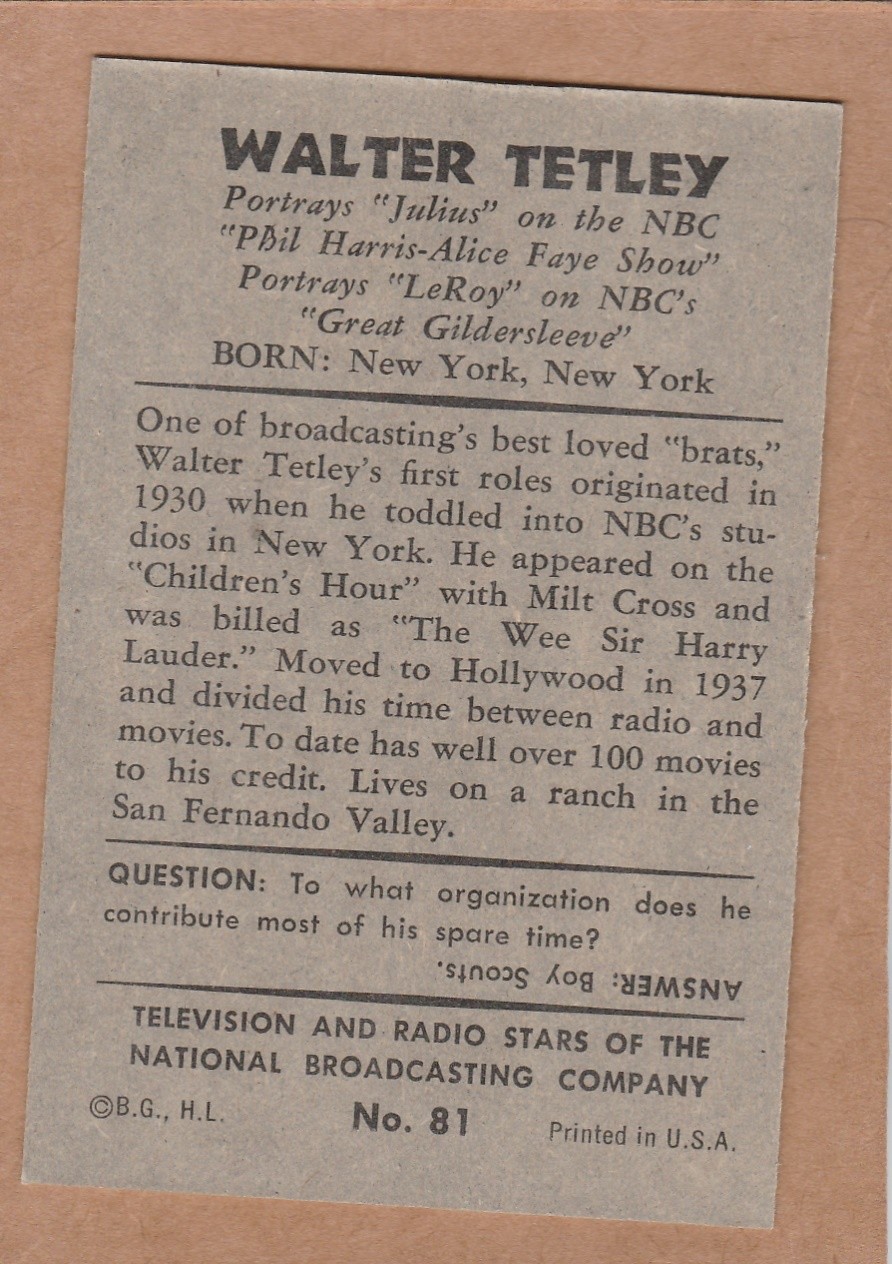 1953 Bowman NBC Radio/TV stars # 81 Walter Tetley sp | eBay