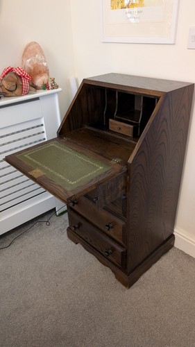 Antique Large Rustic Solid Wood Oak Bureau with Drawers Writing Desk ...