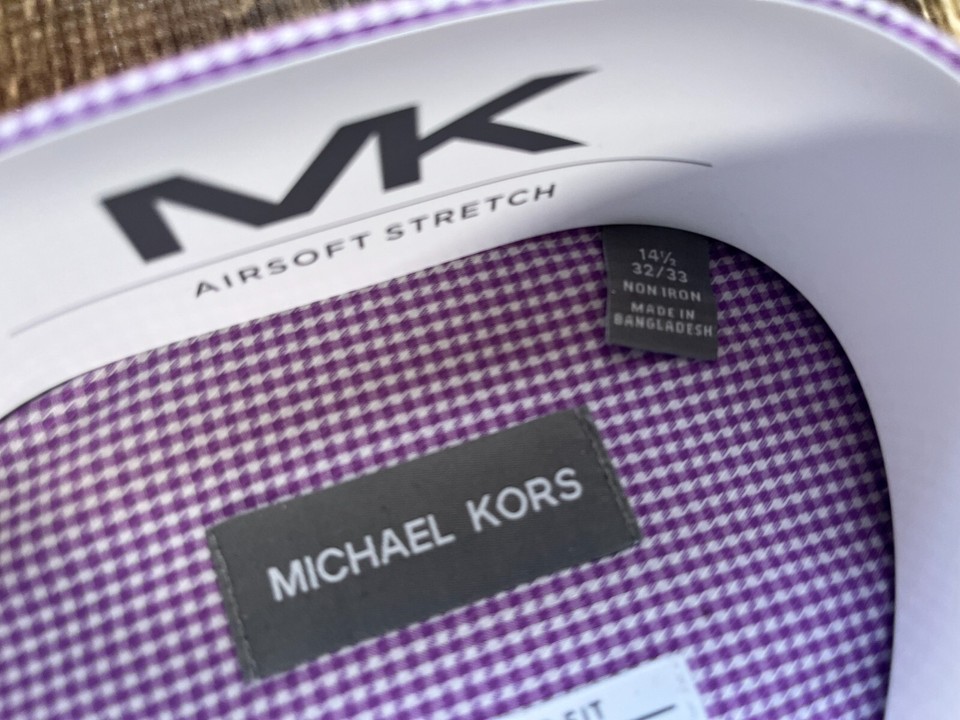 MICHAEL KORS AIRSOFT STRETCH DRESS SHIRT PURPLE MENS 14.5 32/33 NEW ...