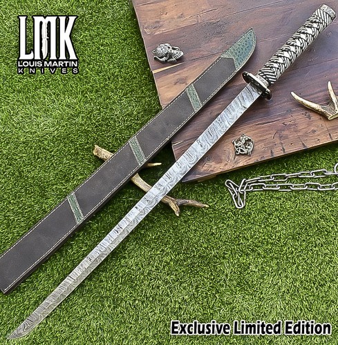 LMK Handmade Twist Damascus Sword Paracord Wrapped Unique Steel Guard ...