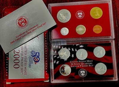 Year 2000 US Mint SILVER PROOF SET with Box and COA (Set of 10 Coins ...